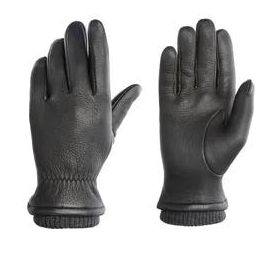 Lederhandschuhe Pearlwood "SOHO", Damen, Gr. 9.5, schwarz, Ziegenleder, unifarben, Handschuhe, Strickbündchen, Temperaturregulierend, gefüttert