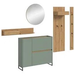 Garderoben-Set Inosign "EVRID, 5-teilig, Breite 236 cm, individuell stellbar & erweiterbar", salbei nb, artisan oak nb, B:236cm H:197cm T:32cm, Spanplatte, Kastenmöbel-Sets, Garderobenkombination, Garderobe, Wandgarderobe, Flur, Diele