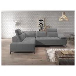 Ecksofa WERK2 "Memo Focus-L, elektrisch erweiterbare Sitztiefe um ca. 30 cm, L-Form", grau, B:204cm H:82cm T:278cm, 92% Polyester, 8% Nylon, Sofas, Komfort nach Maß: Ausziehbare Sitztiefe, verstellbare Kopfteile & Füße