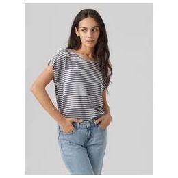 V&eacute;ro Moda Rundhalsshirt VERO MODA "VMAVA PLAIN SS TOP STRIPE GA JRS NOOS", Damen, Gr. L, china blau stripes, Jersey, Obermaterial: 95% Lyocell (TENCELTM), 5% Elasthan, gestreift, normal, Rundhals, Shirts Rundhalsshirt, Materialmix, regular fit