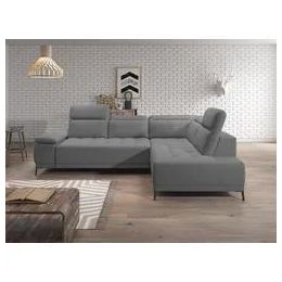 Ecksofa WERK2 "Memo Focus-L, elektrisch erweiterbare Sitztiefe um ca. 30 cm, L-Form", grau, B:204cm H:82cm T:278cm, 92% Polyester, 8% Nylon, Sofas, Komfort nach Maß: Ausziehbare Sitztiefe, verstellbare Kopfteile & Füße