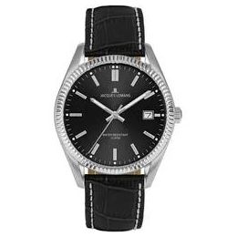 Quarzuhr Jacques Lemans "Derby", schwarz (schwarz, schwarz), Armbanduhren, Damen, Armbanduhr, Herrenuhr, Damenuhr, Lederarmband, Datum