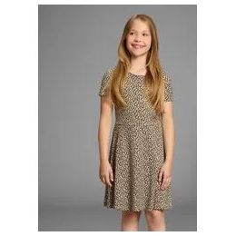 Jerseykleid Kidsworld "Shirtkleid in Leo-Musterung", Mädchen, Gr. 128/134, N-Gr, gemustert leo, Jersey, Obermaterial: 95% Viskose, 5% Elasthan, animal-print, figurumspielend knielang, Rundhals, Kleider, Shirtkleid in Leo-Optik, unten austestellt
