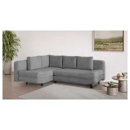 Ecksofa Home Affaire "LENNARA Schlafsofa mit Bettkasten, Maße B/T/H: 234/179/85 cm", grau (dunkelgrau), B:234cm H:85cm T:179cm, 100% Polyester, Sofas, L-Form mit Ottomane rechts/links, mit Wellenunterfederung