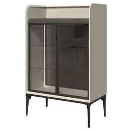 Highboard Inosign "Sofy Sideboard, Kommode, Anrichte, Schrank", pepper weiß, eiche melinga grau, B:81cm H:124cm T:43cm, Glas, MDF, Sideboards, UV lackiert, Soft Close Funktion, Metallgestell in Anthrazit Dekor