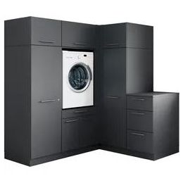 Mehrzweckschrank-Set LAUNDREEZY "Laundreezy, 7-tlg. Mehrzweckschrank-Set B/H/T 186/200/68 cm", anthrazit matt, B:186cm H:200cm T:68cm, Holzwerkstoff, Kastenmöbel-Sets, Breite 186 cm, Soft-Close-Funktion für Türen