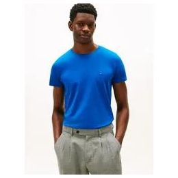 T-Shirt Tommy Hilfiger "STRETCH SLIM FIT TEE mit Rundhals und Logostickerei", Herren, Gr. XL, vibrant indigo, Jersey, Obermaterial: 96% Baumwolle, 4% Elasthan, slim fit hüftlang, Rundhals, Shirts, unifarben, casual, slim fit, Baumwollmix, Rundhals