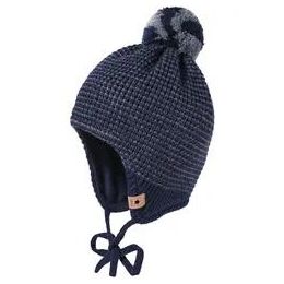 Strickmütze MaxiMo, Baby, Gr. 45, blau (marine, dunkelgraumeliert), Strick, Materialmix, mehrfarbig, Mützen, Wollanteil, gefüttert, zum Binden, mit Bommel