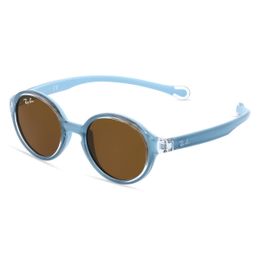 Ray-Ban Junior RJ 9075S | Unisex-Sonnenbrille | Fassung: Vollrand, Panto, Kunststoff, Blau | Glasfarbe: Braun