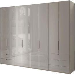 Falttürenschrank Wiemann "Ohio, Kleiderschrank, Schrank, Garderobe, mit Schubladen, 300 cm", kieselgrau, B:300cm H:216cm T:58cm, Schränke, inklusive Tür und Schubkastendämpfung, hochwertige Glasfront