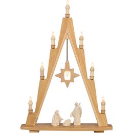 LED Lichterbogen SAICO ORIGINAL "Lichterspitze, Christi Geburt", natur, B:49cm H:70cm T:12cm, Holz teilmassiv, Schwibb&ouml;gen, Premium LED-Beleuchtung, warmwei&szlig;, BxHxT: 49x70 x12 cm