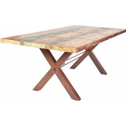 Esstisch Sit "Tops", braun (eisen antikbraun), B:200cm H:78cm T:100cm, Tische, Rechteckiger Esstisch Esstisch Holz-Esstische Küchentisch, aus recyceltem Altholz
