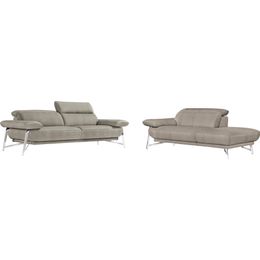 Sofa Egoitaliano "Anais, erstklassiger Sitzkomfort, Fußfarbe chrom", grau (opal grau), Sofas, Luxus-Microfaser Lederoptik, Ottomane Armlehne links, Set, Kopfteil verstellbar, Luxus-Microfaser Lederoptik, opal grau