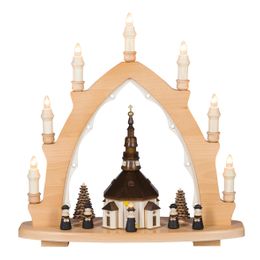 LED Schwibbogen SAICO ORIGINAL "Lichterspitze, Seiffener Kirche", natur, B:42cm H:44cm T:15cm, Holz teilmassiv, Schwibbögen, Premium LED-Beleuchtung, warmweiß, BxHxT: 42x44 x15 cm