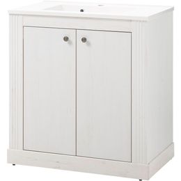 Waschtisch Home Affaire "WESTMINSTER, Waschbeckenunterschrank inkl. Waschbecken, Metallgriffe", weiß (pinie weiß dekor), B:80cm H:86cm T:46cm, Waschtische, in 2 Farben verfügbar, mit Stauraum, inkl. Waschbecken, Breite 80 cm
