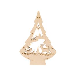 LED Schwibbogen SAICO ORIGINAL "LED-Lichterbaum, Rehe im Wald", natur, B:20,5cm H:30cm T:4cm, Holz teilmassiv, Schwibbögen, für Batteriebetrieb, Timer, LED-Stripe, warmweiß, BxHxT: 20,5x30x4 cm