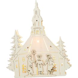 LED Fensterbild SAICO ORIGINAL "Seiffener Kirche, inkl. LED-Leuchtmittel, warmweiß", natur, B:24cm H:28cm T:4,5cm, Leuchten, BxHxT: 24x28x4,5 cm