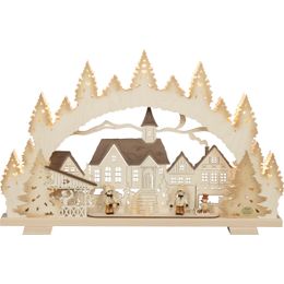 LED Schwibbogen SAICO ORIGINAL "Premium-Line-Lichterbogen, Weihnachtsmarktzauber", natur, B:52cm H:34cm T:5cm, Holz teilmassiv, Schwibb&ouml;gen, Premium LED-Beleuchtung, warmwei&szlig;, BxHxT: 52x34,5x5 cm