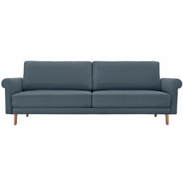 3-Sitzer "CR.450, Designsofa, Loungesofa", blau (blaugrau 534, 73), B:208cm H:85cm T:95cm, NaturLEDER OSKAR (echtes Rindsleder);Chenille COCO (72% Polyester 15% Baumwolle 13% Polyacryl), CREATION BY ROLF BENZ, Sofas, modern Landhaus, Breite 208 cm, F&uuml;&szlig;e in Nussbaum