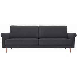 3-Sitzer "CR.450, Designsofa, Loungesofa", schwarz (signalschwarz 534, 58), B:208cm H:85cm T:95cm, NaturLEDER OSKAR (echtes Rindsleder);Chenille COCO (72% Polyester 15% Baumwolle 13% Polyacryl), CREATION BY ROLF BENZ, Sofas, modern Landhaus, Breite 208 cm, F&uuml;&szlig;e in Nussbaum