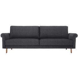 3-Sitzer "CR.450, Designsofa, Loungesofa", schwarz (anthrazitgrau, schwarzgrau 044, 57), B:208cm H:85cm T:95cm, NaturLEDER OSKAR (echtes Rindsleder);Chenille COCO (72% Polyester 15% Baumwolle 13% Polyacryl), CREATION BY ROLF BENZ, Sofas, modern Landhaus, Breite 208 cm, F&uuml;&szlig;e in Nussbaum
