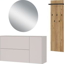 Garderoben-Set Germania "GW-Lomena", kaschmir, B:198cm H:200cm T:41cm, Glas, Metall, Spanplatte, Kastenmöbel-Sets, Tür rechts- und links montierbar