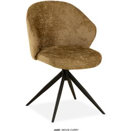 Esszimmerstuhl OMG DESIGN "Jane", curry, schwarz, B:59,5cm H:85cm T:67cm, Polyester, Stühle, Drehstuhl mit auto-return, Schalenstuhl