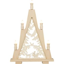 LED Lichterbogen SAICO ORIGINAL "Lichterspitze, Weihnachtsmann-Schlittenfahrt", natur, B:35cm H:51,5cm T:6cm, Holz teilmassiv, Schwibb&ouml;gen, Premium LED-Beleuchtung, warmwei&szlig;, BxHxT: 35x51,5x6 cm