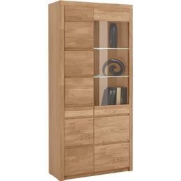 Vitrine Home Affaire "Silkeborg", braun (eiche teilmassiv), Holzwerkstoff eichefarben (Korpus) / Massivholz Eiche (Front), Holz teilmassiv, Schränke, Höhe 190 cm