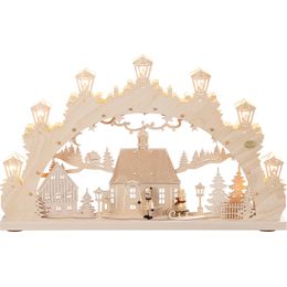 LED Schwibbogen SAICO ORIGINAL "Lichterbogen, Kind mit Schlitten", natur, B:52cm H:32cm T:4,5cm, Holz teilmassiv, Schwibbögen, Premium LED-Beleuchtung, warmweiß, BxHxT: 52x32x4,5 cm