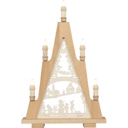 LED Lichterbogen SAICO ORIGINAL "Lichterspitze, Winterfreuden", natur, B:35cm H:51,5cm T:6cm, Holz teilmassiv, Schwibbögen, Premium LED-Beleuchtung, warmweiß, BxHxT: 35x51,5x6 cm