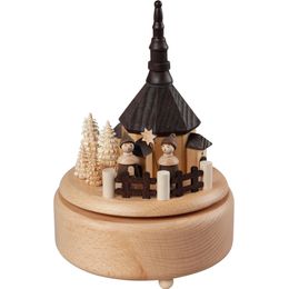 Spieluhr SAICO ORIGINAL "Seiffener Kirche und Kurrende", natur, B:14cm H:20cm T:14cm, Spieluhren, HxØ: 20x14 cm
