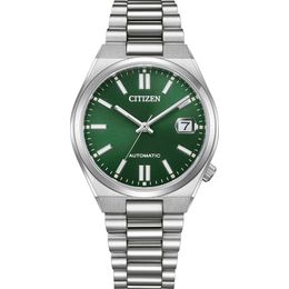 Automatikuhr Citizen "TSUYOSA 37 mm", silber (silberfarben, dunkelgrün), Armbanduhren, Damen, Armbanduhr, Damenuhr, Mechanische Uhr, Edelstahlarmband, analog, Tag