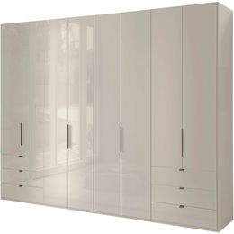 Falttürenschrank Wiemann "Ohio, Kleiderschrank, Schrank, Garderobe, mit Schubladen, 300 cm", champagner, B:300cm H:216cm T:58cm, Schränke, inklusive Tür und Schubkastendämpfung, hochwertige Glasfront