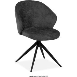 Esszimmerstuhl OMG DESIGN "Jane", anthrazit, schwarz, B:59,5cm H:85cm T:67cm, Polyester, Stühle, Drehstuhl mit auto-return, Schalenstuhl