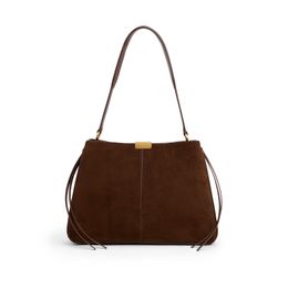 Schultertasche Tommy Hilfiger "CASUAL LEATHER SHOULDER BAG SUED", Damen, Gr. B/H/T: 35cm x 24cm x 9cm, dunkelbraun, Leder, Taschen, Damen Handtasche, Tragetasche mit Logo-Schmuckelement