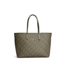 Tragetasche Tommy Hilfiger "TH MONOPLAY LEATHER TOTE", Damen, Gr. B/H/T: 44cm x 27cm x 15cm, oliv, Leder, Lederimitat, Taschen, Damen Schultertasche mit bedrucktem TH-Monogramm