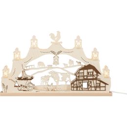 LED Schwibbogen SAICO ORIGINAL "3D-Lichterbogen, Bauernhof", natur, B:52cm H:30cm T:4,5cm, Holz teilmassiv, Schwibbögen, Premium LED-Beleuchtung, warmweiß, BxHxT: 52x30x4,5 cm