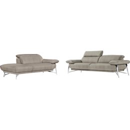 Sofa Egoitaliano "Anais, erstklassiger Sitzkomfort, Fußfarbe chrom", grau (opal grau), Sofas, Luxus-Microfaser Lederoptik, Ottomane Armlehne rechts, Set, Kopfteil verstellbar, Luxus-Microfaser Lederoptik, opal grau