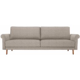 3-Sitzer "CR.450, Designsofa, Loungesofa", bunt (graubeige, natur 044, 20), B:208cm H:85cm T:95cm, NaturLEDER OSKAR (echtes Rindsleder);Chenille COCO (72% Polyester 15% Baumwolle 13% Polyacryl), CREATION BY ROLF BENZ, Sofas, modern Landhaus, Breite 208 cm, F&uuml;&szlig;e in Nussbaum