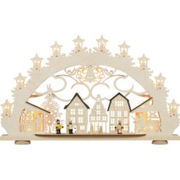 LED Schwibbogen SAICO ORIGINAL "3D-Lichterbogen, Altstädter Weihnachtsmarkt", natur, B:66cm H:11cm T:11cm, Holz teilmassiv, Schwibbögen, Premium LED-Beleuchtung, warmweiß, BxHxT: 66x40x11 cm