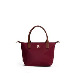 Tragetasche Tommy Hilfiger "POPETTE MINI TOTE", Damen, Gr. B/H/T: 30cm x 18,5cm x 14cm, dunkelrot, Leder, Nylon, Taschen, Damen Umhängetasche, Minibag mit abnehmbarem Umhängeriemen