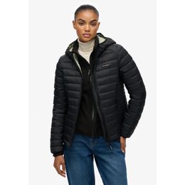 Steppjacke Superdry "HOODED FUJI LITE PADDED JACKET", Damen, Gr. S, schwarz, Steppware, Obermaterial: 100% Nylon, unifarben, slim fit, Jacken
