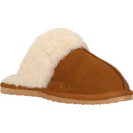 Hausschuh WHISTLER "Carini W Leather Warm Slipper", Damen, Gr. 39, otter, Leder, Schuhe Hausschuh, Pantoffel,Clog,Mule,Flats mit Fellkragen