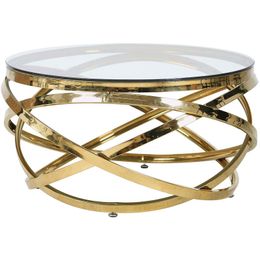 Salesfever Couchtisch &raquo;mit Design-Gestell in Stainless Steel f&uuml;r stilvolles Wohnen&laquo; Gestell gefertigt aus rostfreiem Edelstahl Gold + Gold + Klarglas