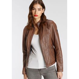 H.I.S. Lederjacke H.I.S, Damen, Gr. 40, braun (cognac), Obermaterial: 100% Lammleder. Futter: 100% Polyester, unifarben, figurbetont, Jacken, aus Lammleder, figurbetonter Schnitt, mit Stehkragen