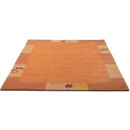 Theko Wollteppich &raquo;Royal Ganges&laquo; rechteckig 13 mm H&ouml;he 95% Wolle, mit Bord&uuml;re, ideal im Wohnzimmer & Schlafzimmer orange Viskose, Wolle