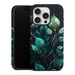 DeinDesign iPhone 15 Pro Handy Panzer Handyh&uuml;lle robuste Outdoor H&uuml;lle Schutzh&uuml;lle matt Eukalyptus Leaves Black Tough Case