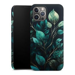 DeinDesign iPhone 12 Pro Max Handy Premium Case Smartphone Handyh&uuml;lle Schutzh&uuml;lle matt Leaves Black Eukalyptus Premium Case