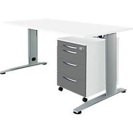 Schäfer Shop Schäfer Shop Select Büromöbelset 2-tlg. LOGIN C-Fuß Schreibtisch, B 1600 mm + Rollcontainer, 3 Schübe, Utensilienauszug, Zentralverschluss, graphit/weiß
